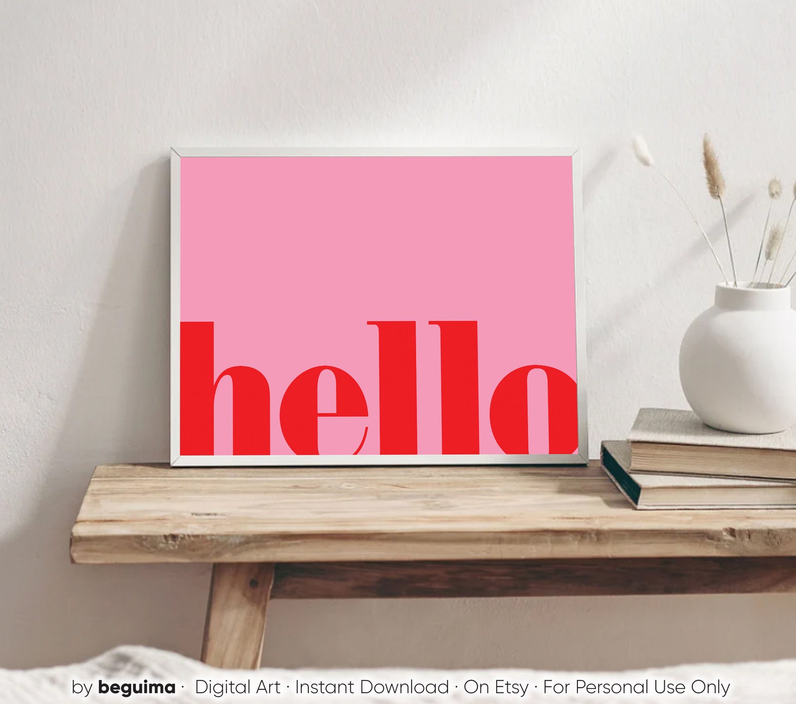 Hello Printpinkredhello Posterprintable Wall - Etsy
