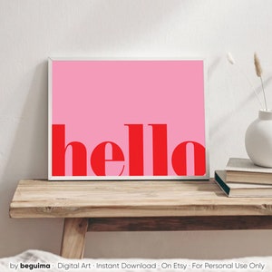 Hello Print,pink,red,hello Poster,printable Wall Art,entryway ...