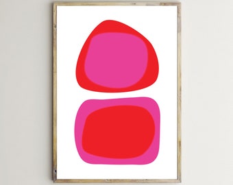 Pink Red Abstract Wall Art Prints Poster Colorful Printable | Etsy