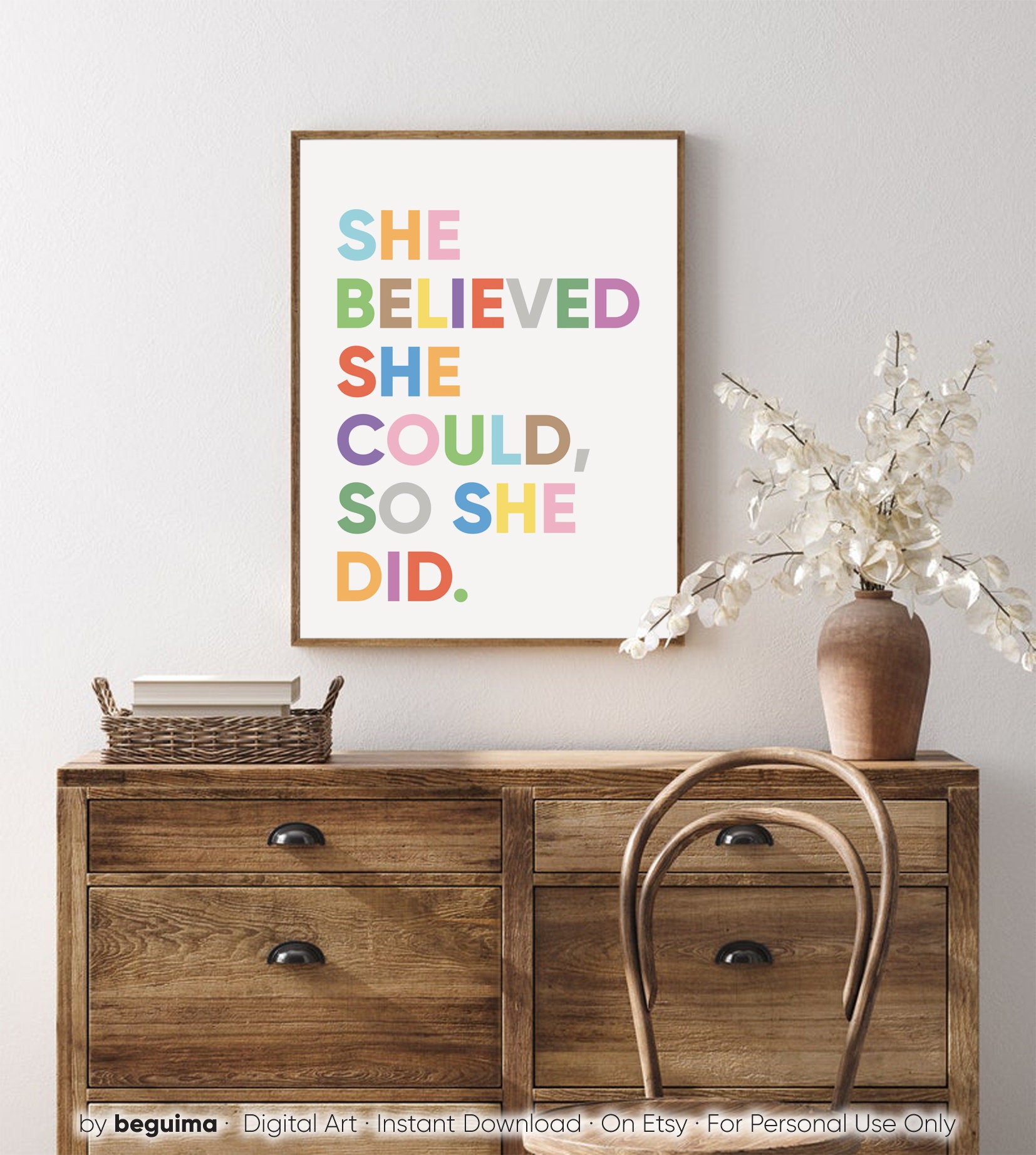 She Believed She Could so She Did,girl Wall Art,motivation Print ...