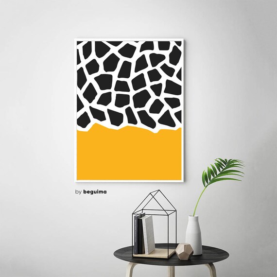 Yellow Abstract Wall ArtAbstract Art PrintsBlack & | Etsy