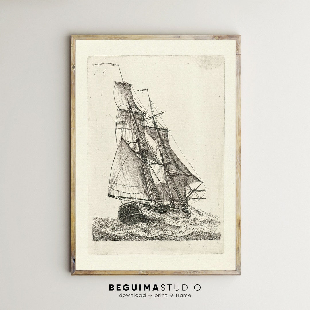 Old Sail Ship Prints Galleon Wall Art Vintage Sea Posters Black & White ...
