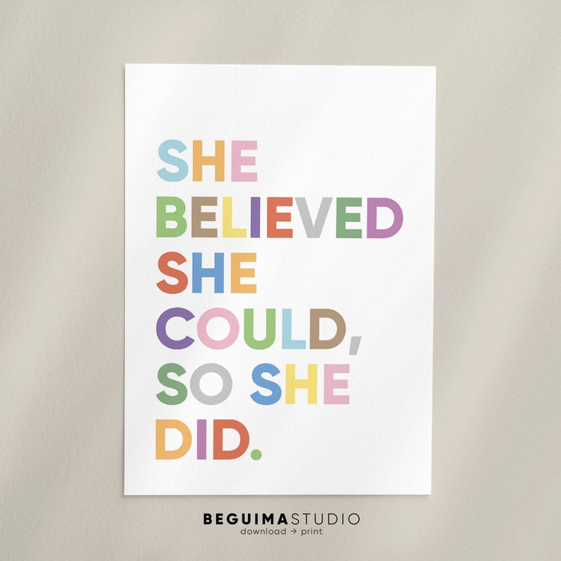 She Believed She Could so She Did,girl Wall Art,motivation Print ...