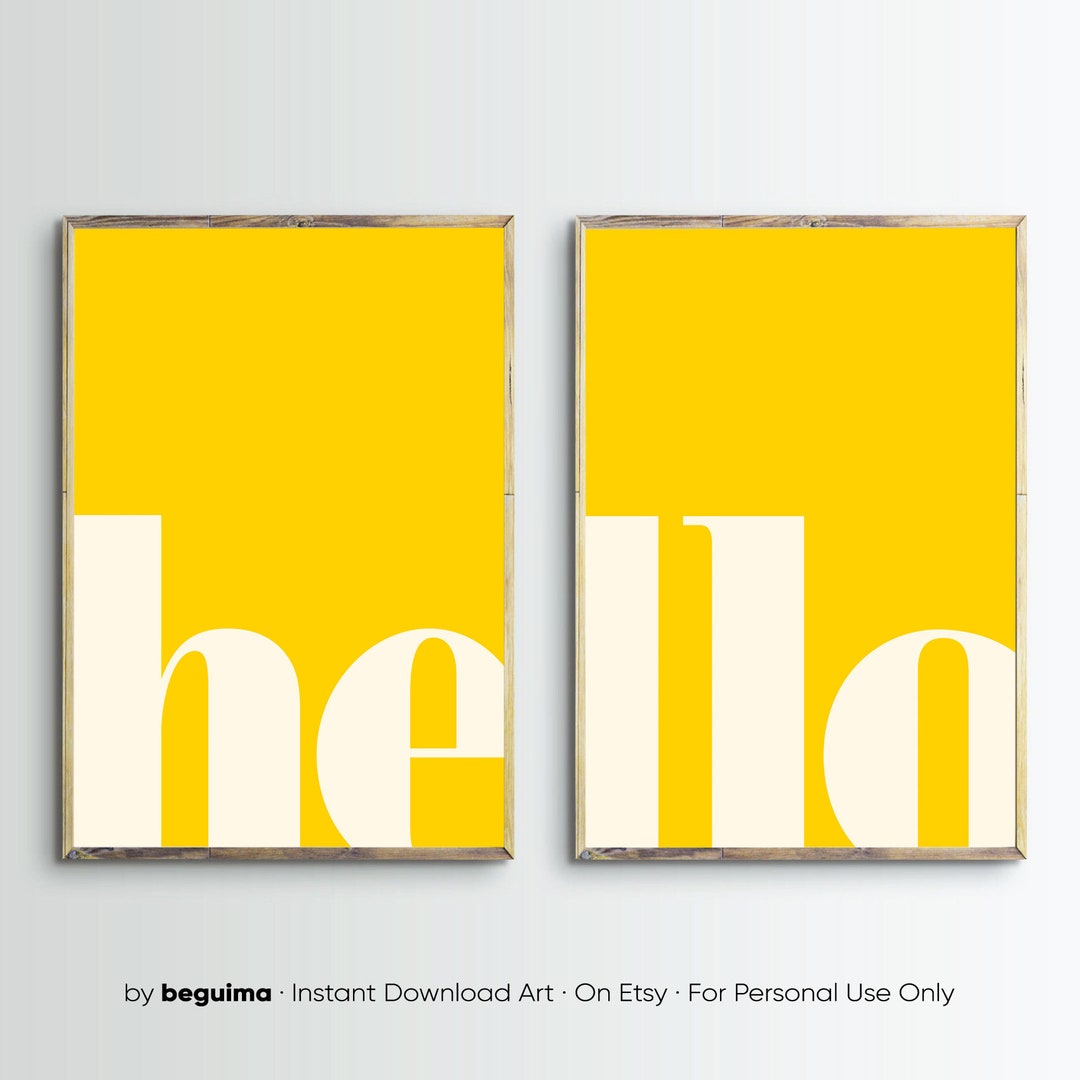 Hello Poster,yellow Print,hello Wall Art,diptych,double Print,entryway ...