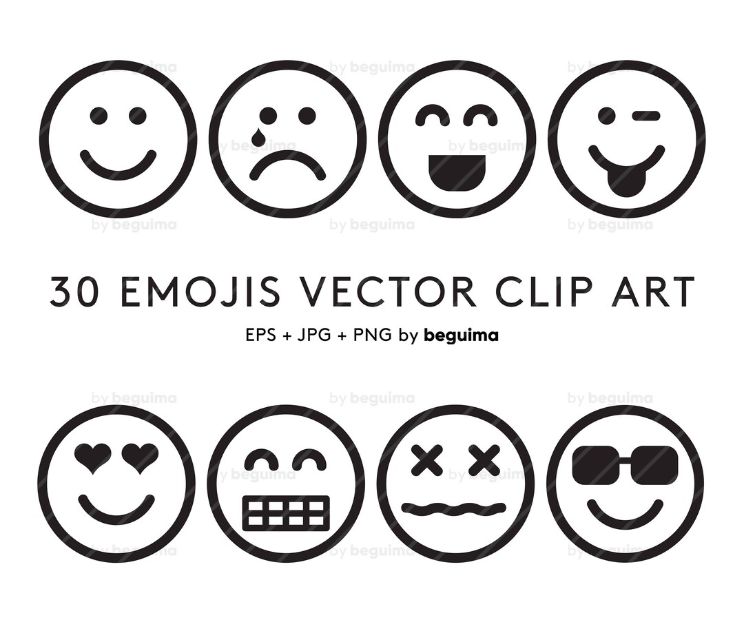 Emojis,clip Art,emoticons,clipart,set of Icons,outline,line,smiley,face ...