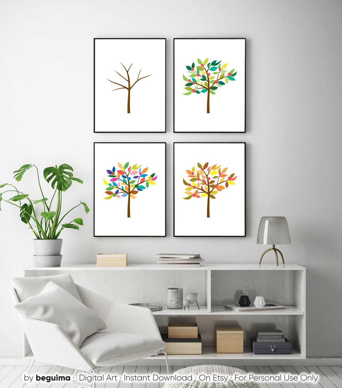 Tree Wall Art,four Seasons,botanical Prints,set of 4,trees Poster ...