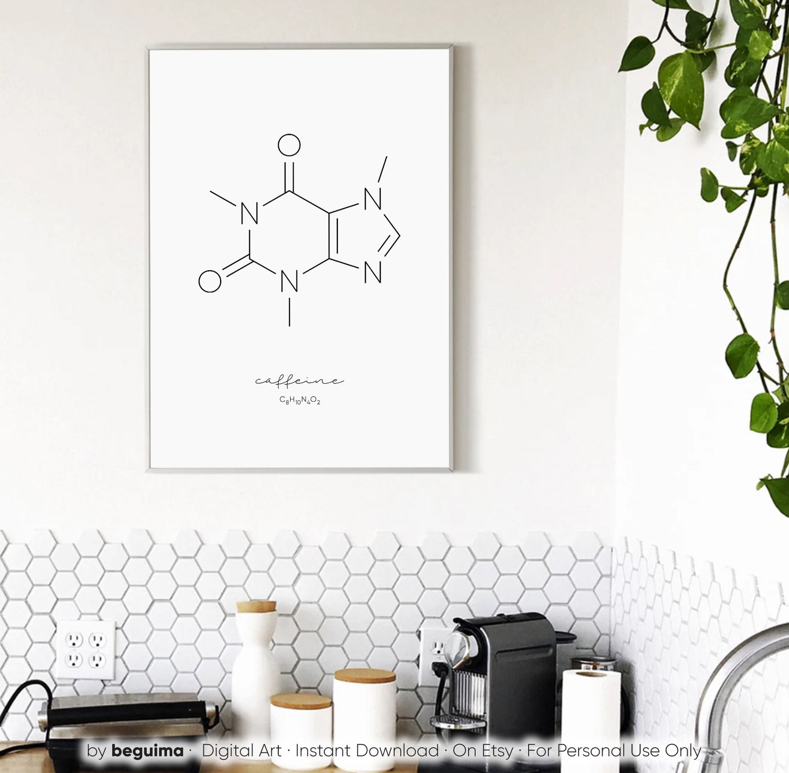 Coffee Prints Caffeine Molecule Office Wall Art Molecular Structure ...