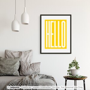 Hello Wall Art,hello Prints,yellow Wall Art,welcome Poster,printable ...