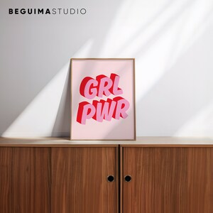 Girl Power Print,grl Pwr,pink,red,feminist,feminism,poster,girl Room ...