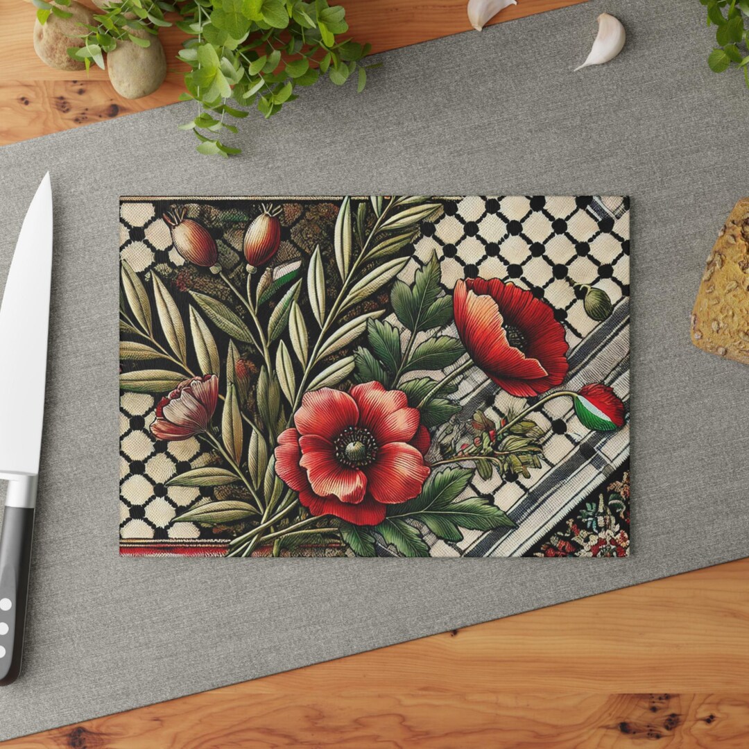 Palestinian Poppy and Florals Glass Cutting Board, Keffiyeh Wall Art ...