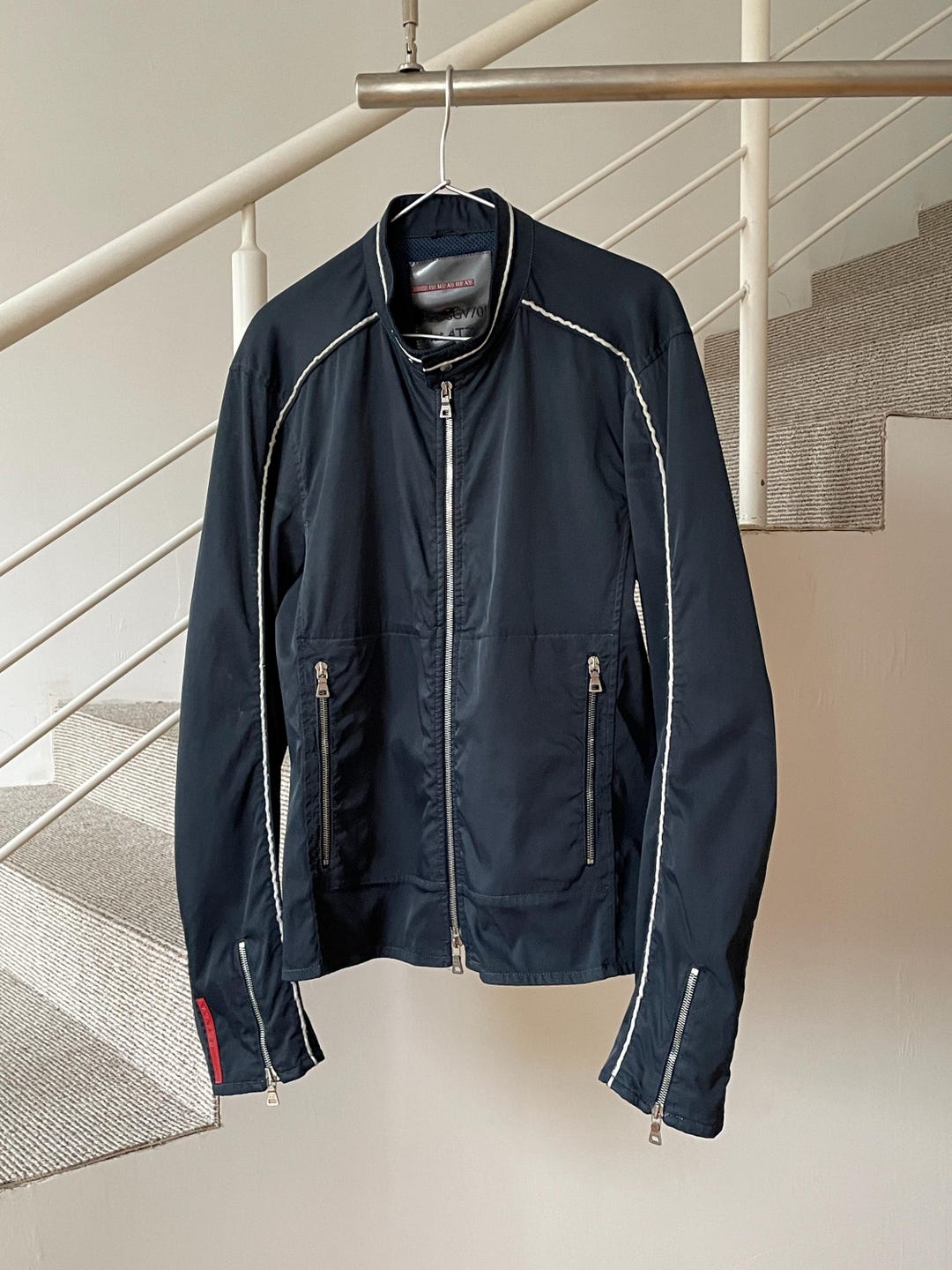 Mens PRADA Jacket Nylon Bomber 1999 Vintage Biker Red Tab Motorcycle ...