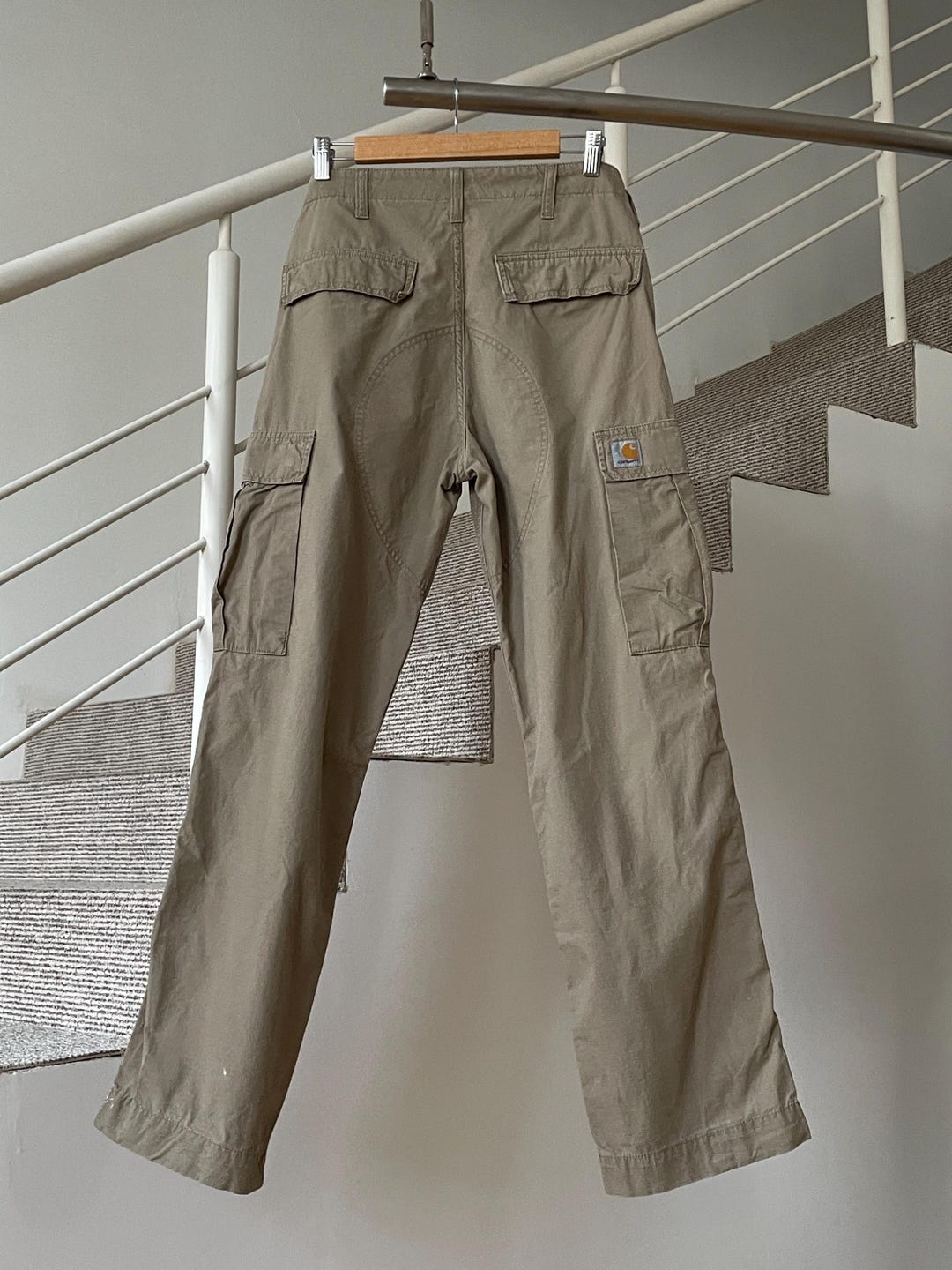Mens CARHARTT WIP Cargo Pants Baggy Work Double Knee Carpenter Utility Vintage Beige Size W34 ...