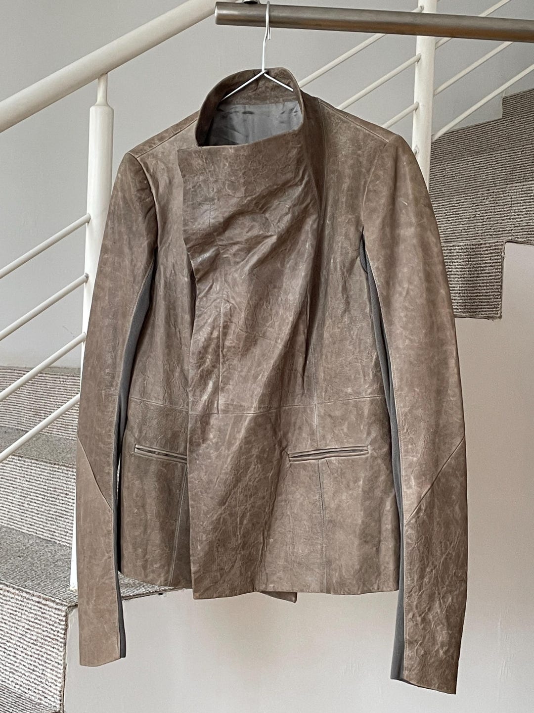 RICK OWENS F/W10 gleam Leather Jacket Asymmetric Biker Motorcycle Coat ...