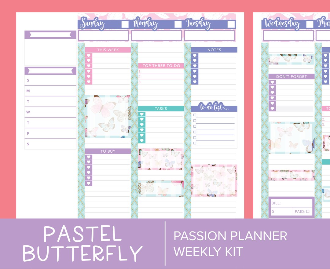 Pastel Butterfly Weekly Planner Sticker Kit Passion Planner - Etsy