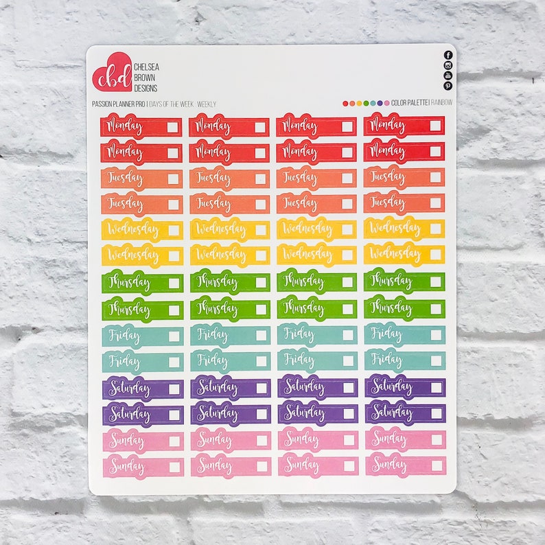 Days of the Week Weekly Covers Rainbow Palette Passion - Etsy Canada