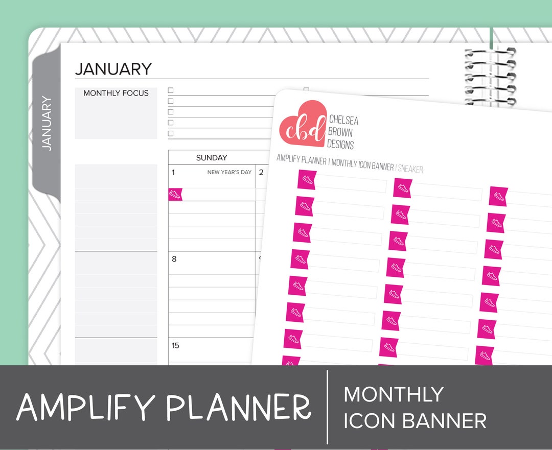 Monthly Icon Banners Amplify Planner Stickers Single Color - Etsy