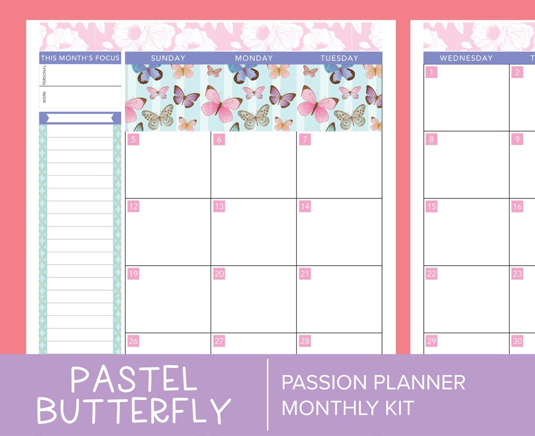 Pastel Butterfly Monthly Passion Planner Sticker Kit - Etsy