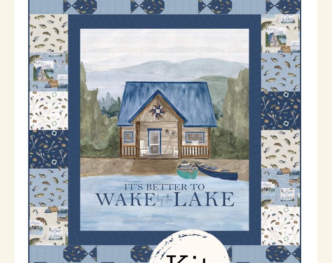 Lake Fishing Panel Quilt Kit Featuring Wake at the Lake From Riley ...