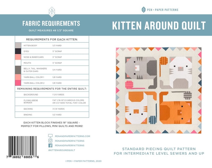 Pen Paper Kitten Around Quilt Pattern | Etsy
