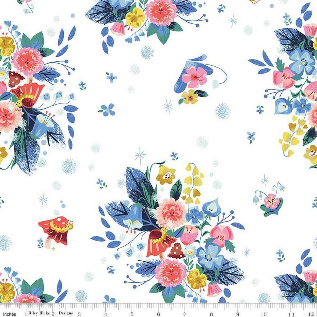 Down the Rabbit Hole Caterpillar Floral White by Jill Howarth for Riley ...