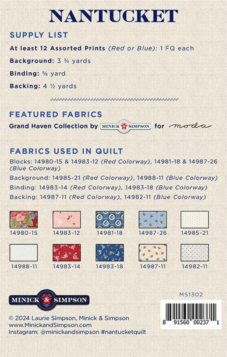Nantucket Quilt Pattern by Minick and Simpson - Etsy