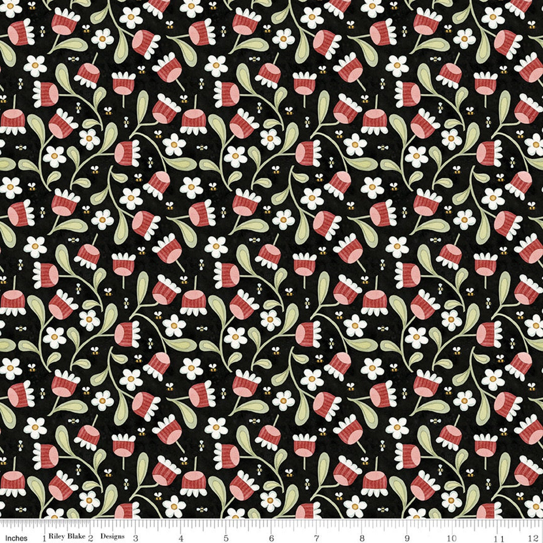 Hop Hop Hooray Blooms and Bees Black by Teresa Kogut for Riley Blake ...