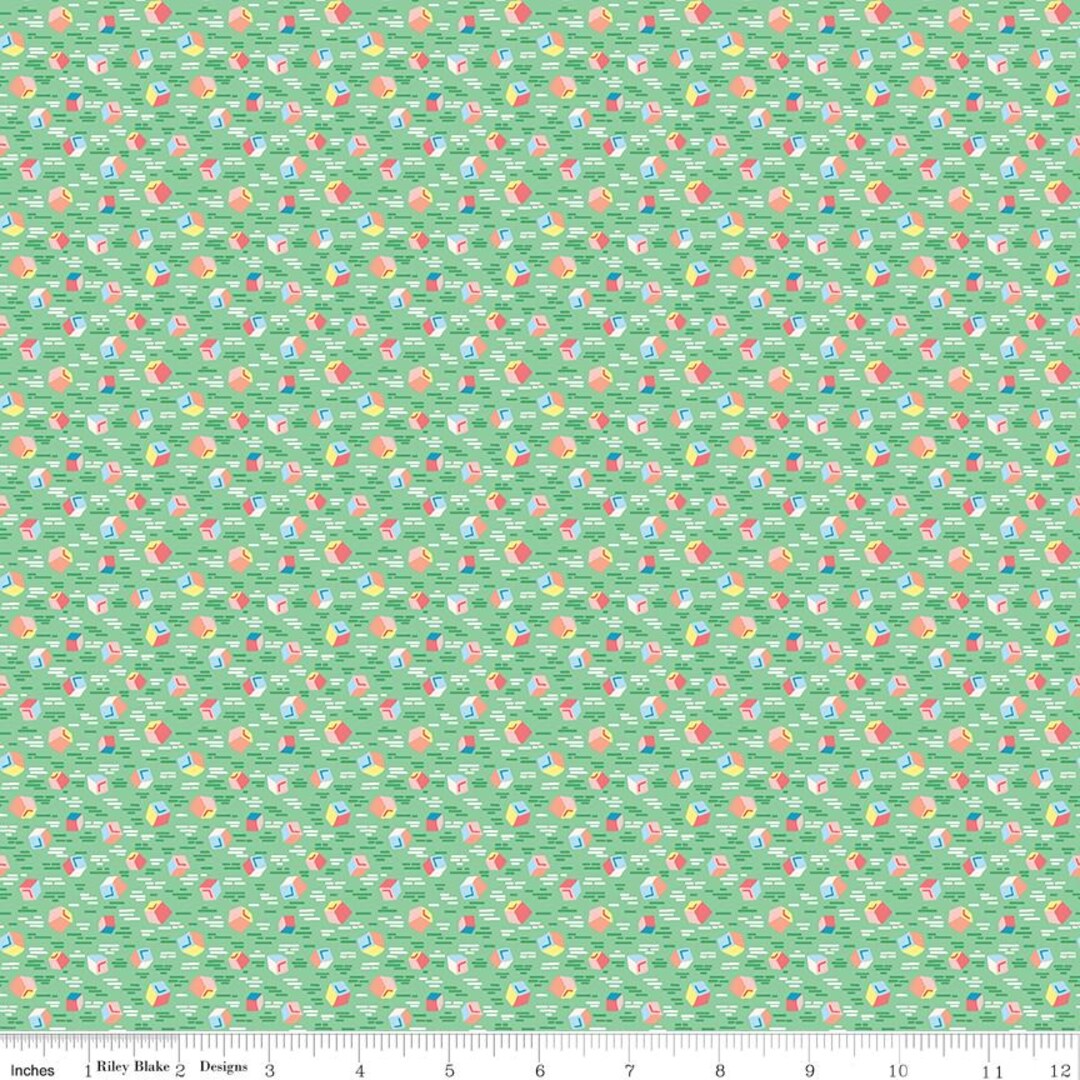 Playtime 30's Building Blocks Green by Lindsay Wilkes for Riley Blake ...