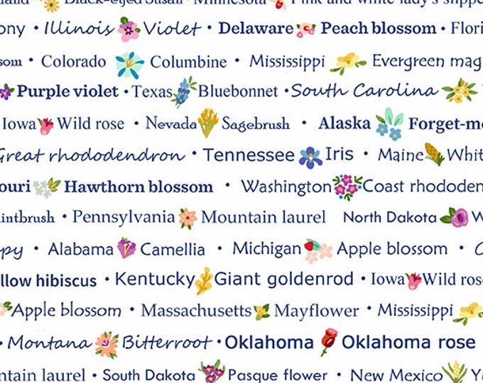 Floral States of America State Names Text White for Andover END OF BOLT ...