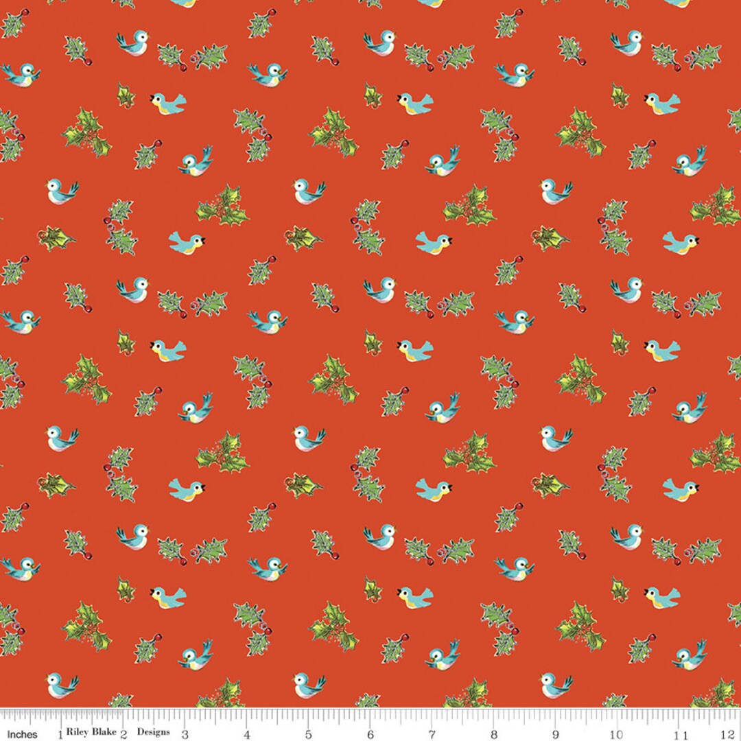 Jingle Bells Holly Birds Red by Lindsey Wilkes for Riley Blake Designs ...