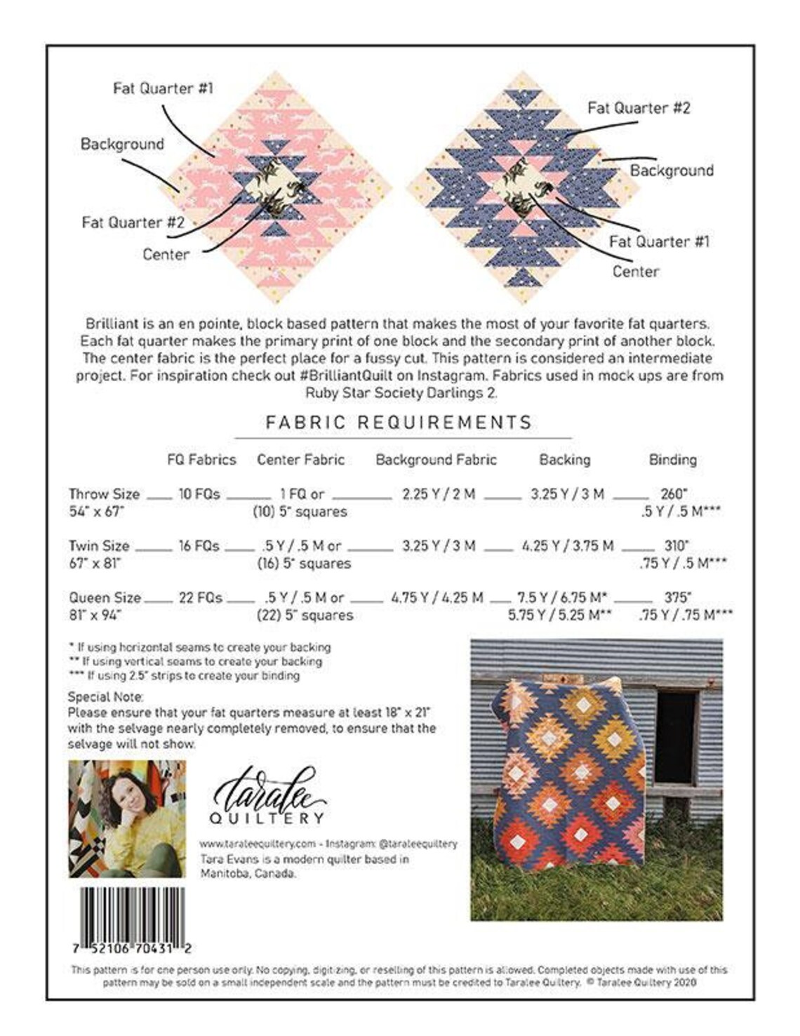 Brilliant Quilt Pattern by Tara Lee Quiltery - Etsy