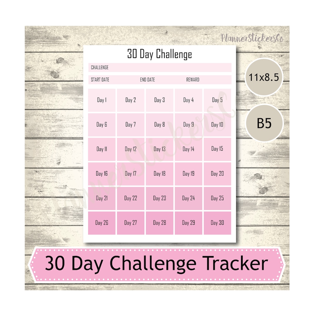 30 Day Challenge Tracker in Ombre Dusty Rose, Print at Home Instant ...