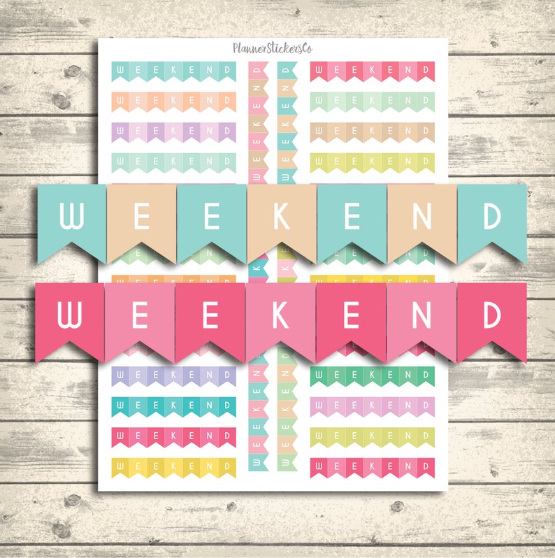 Weekend Banner Stickers Printable, Weekend Banners, Pastel Colors, Erin ...