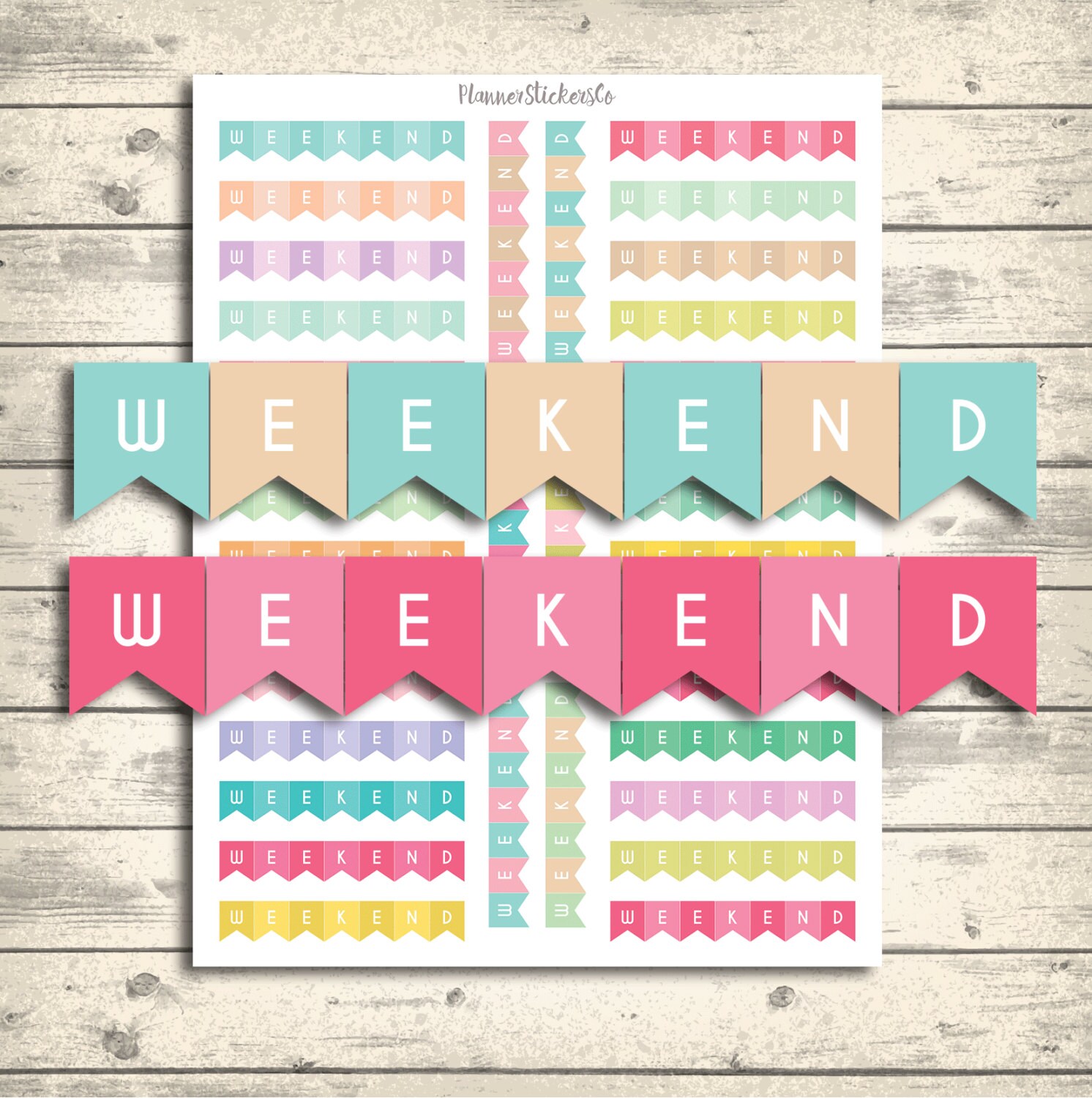 Weekend Banner Stickers Printable, Weekend Banners, Pastel Colors, Erin ...