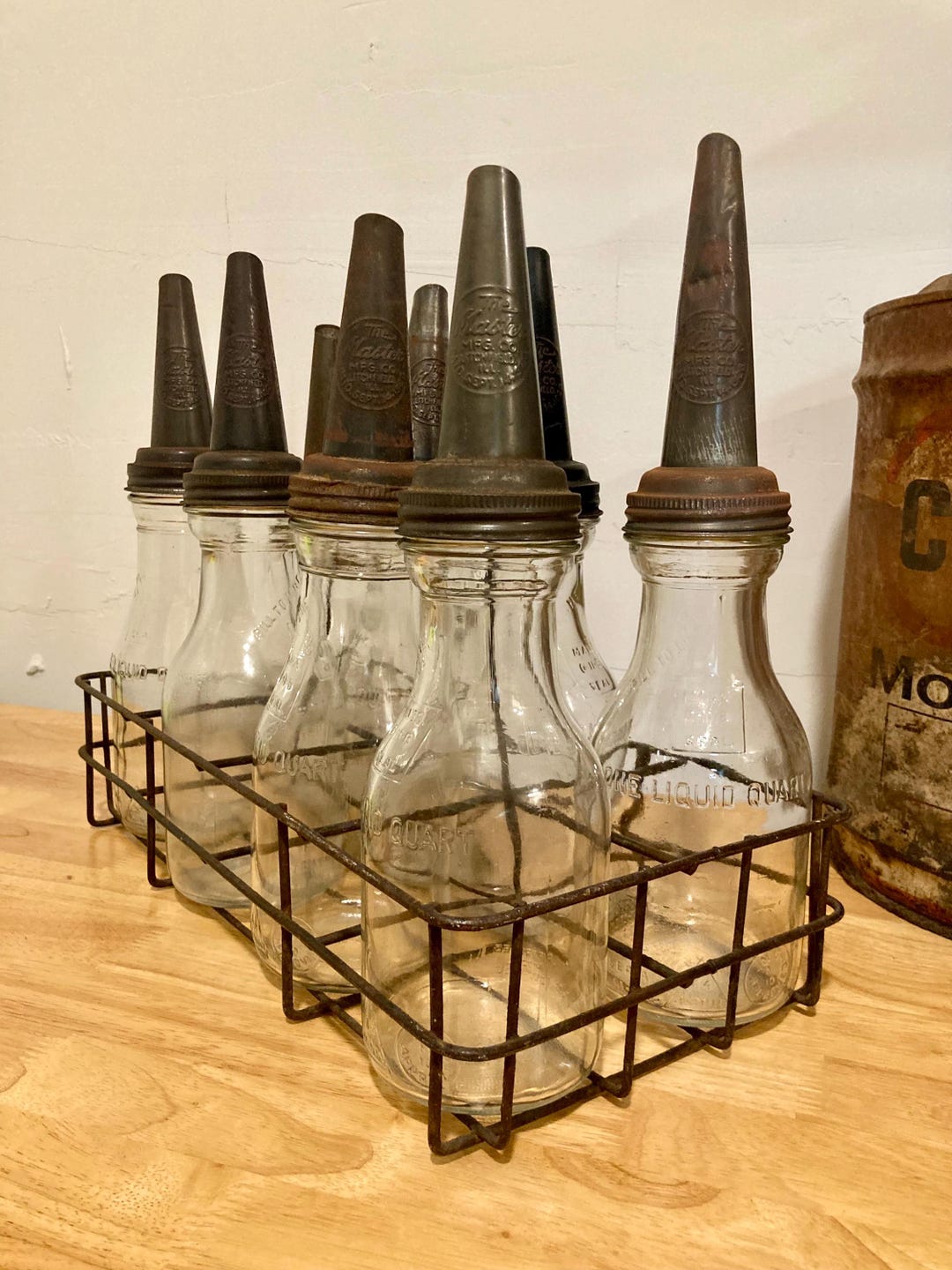 Vintage Motor Oil Glass Jars With Caddy: Master Mfg. Co. Patent 1926 - Etsy