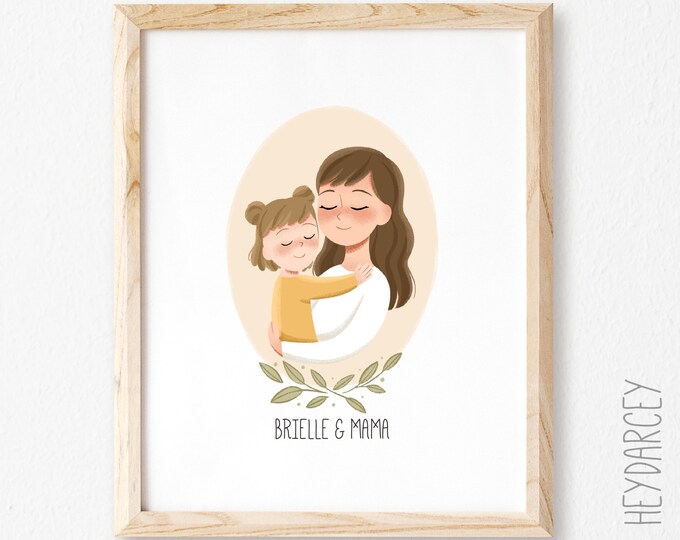 Custom Mother Daughter Portrait Custom Illustrated Portrait Custom ...