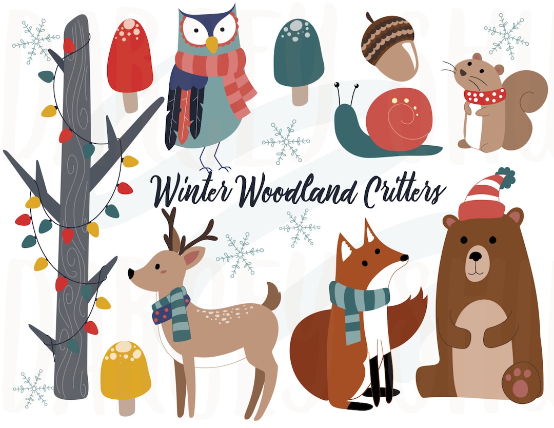 Winter Woodland Critters Clipart, Winter Animals, Christmas Clip Art - Etsy