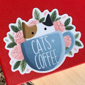 Cat Vinyl Sticker, Cat Sticker, Cat Decal, Coffee Vinyl Sticker, Coffee ...