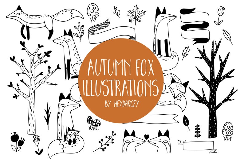 Autumn Fox Illustrations Fox Clipart Fox Nursery Art Autumn - Etsy