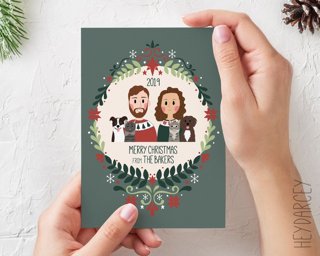 Digital Custom Christmas Card, Folk Christmas Card Design, Custom ...