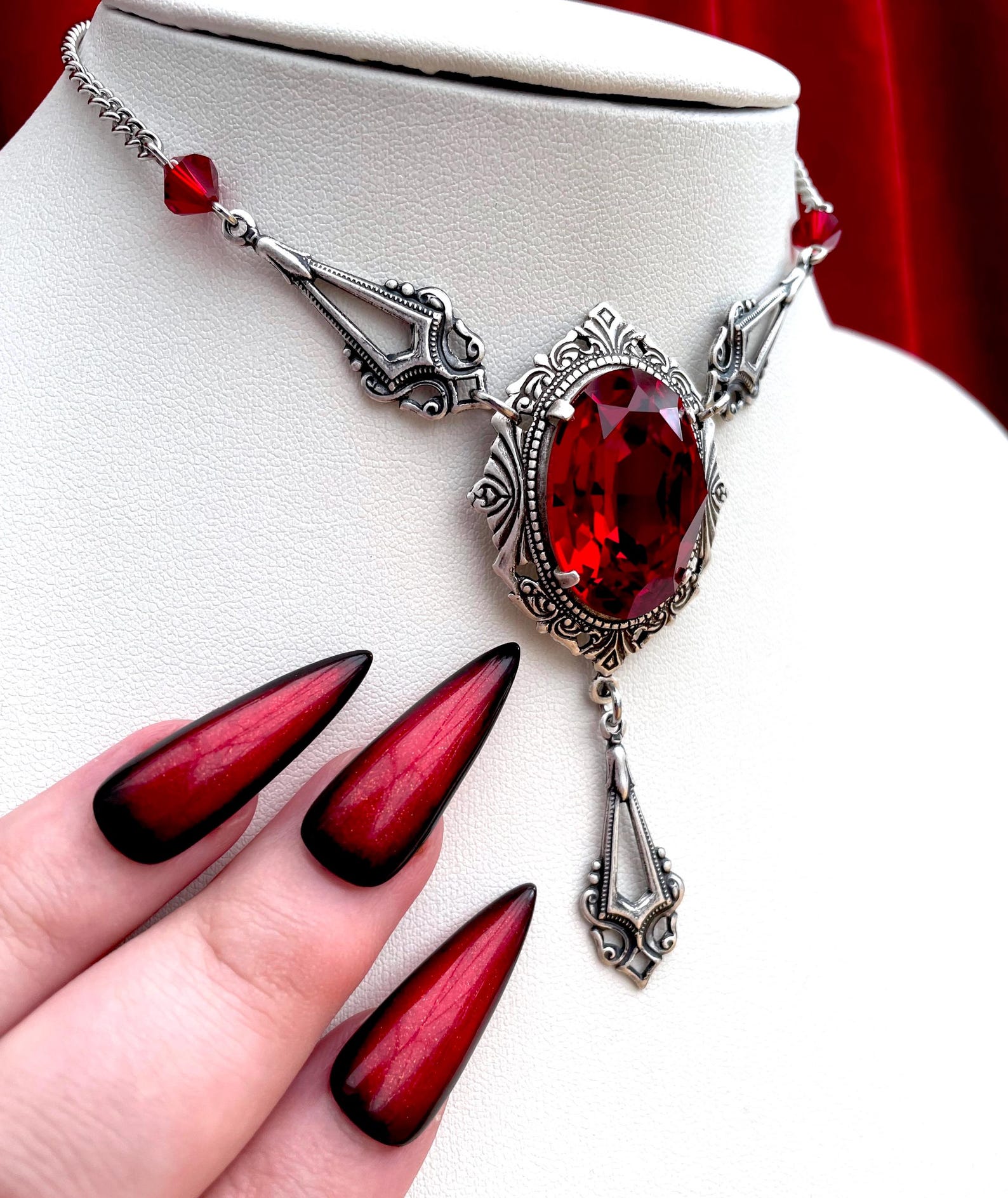 Gothic Siam Crystal Pendant Necklace: Victorian Vampiric Jewelry ...
