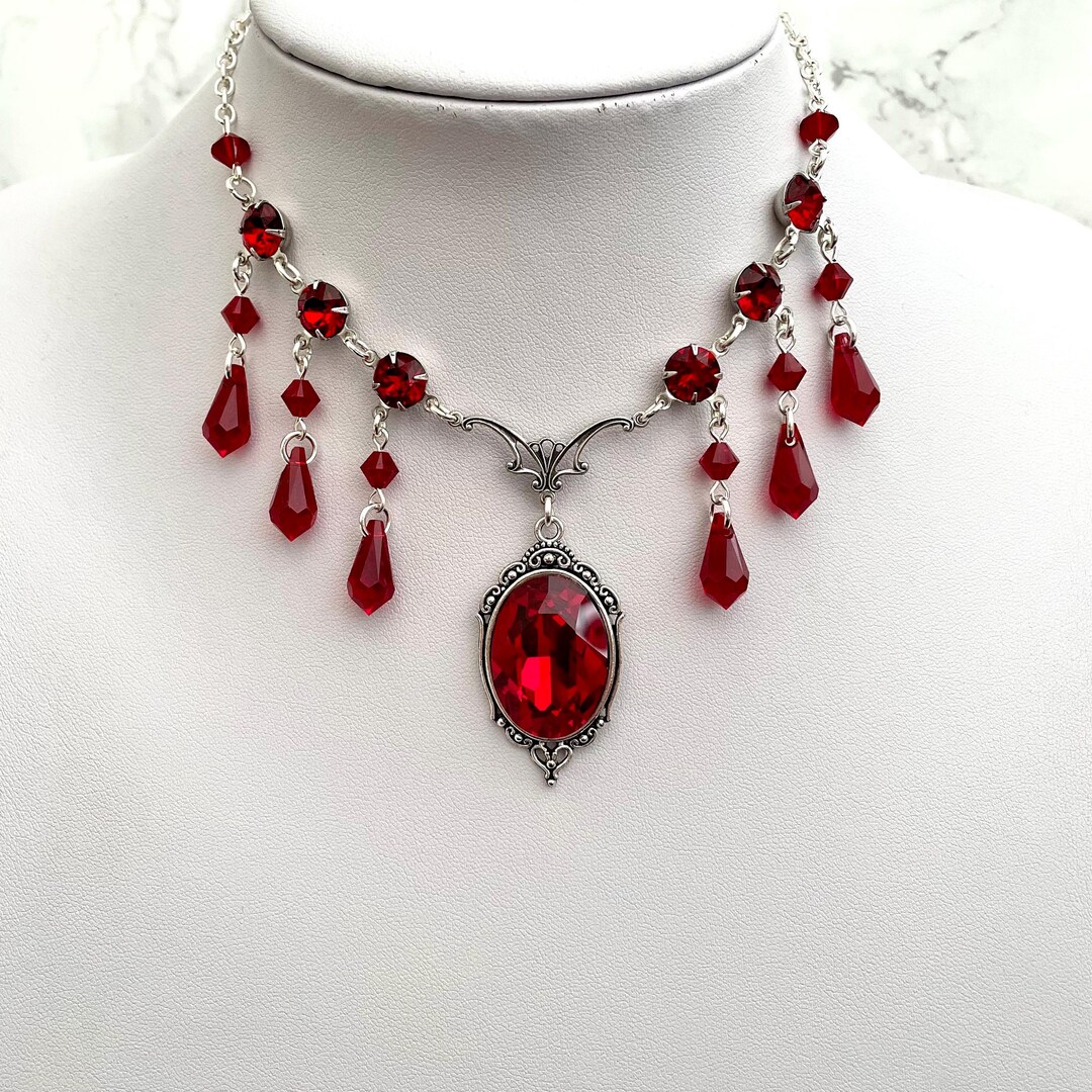 Gothic Red Crystal Drops Pendant Necklace: Victorian Vampiric Jewelry ...