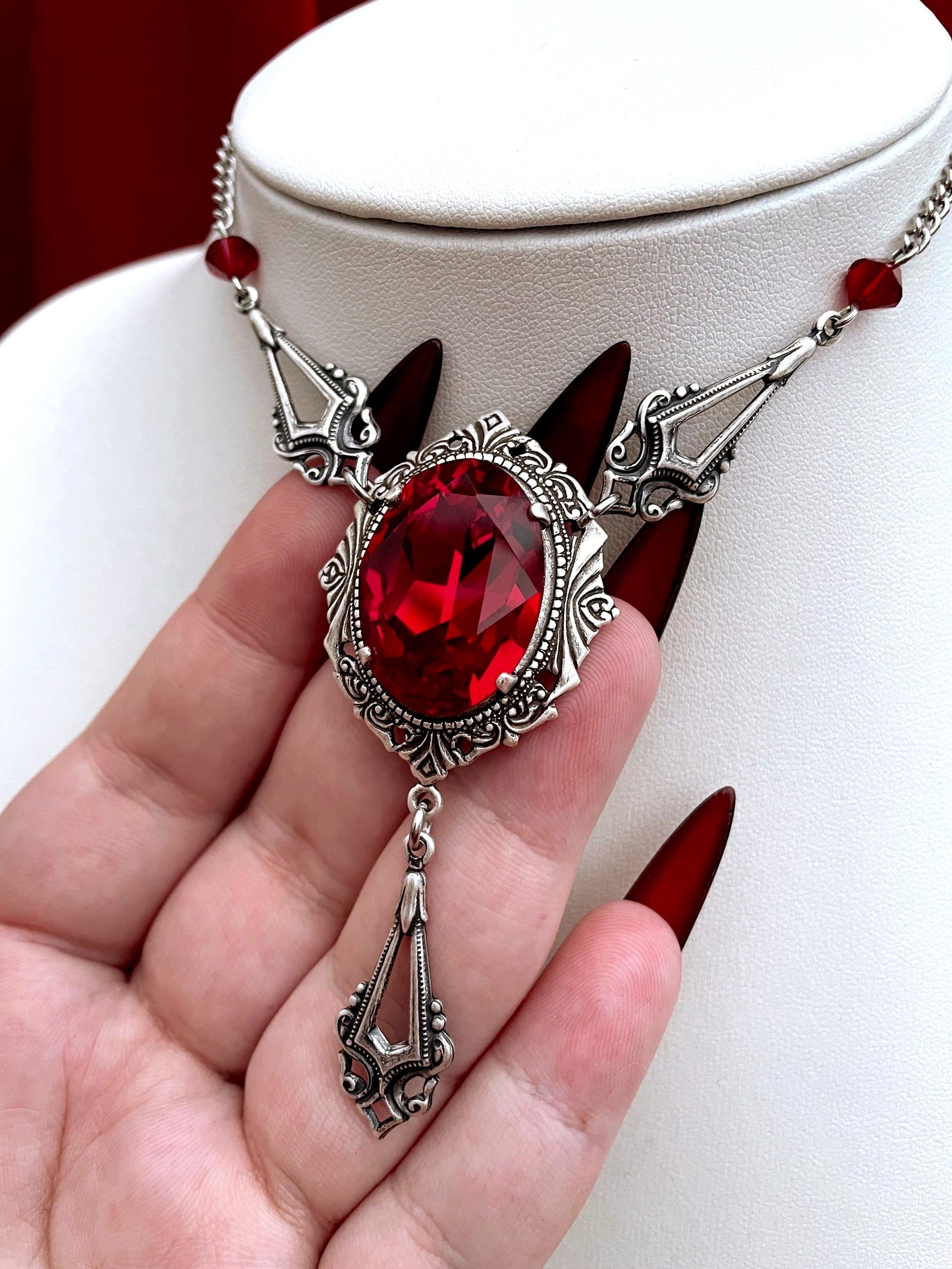 Gothic Siam Crystal Pendant Necklace: Victorian Vampiric Jewelry ...