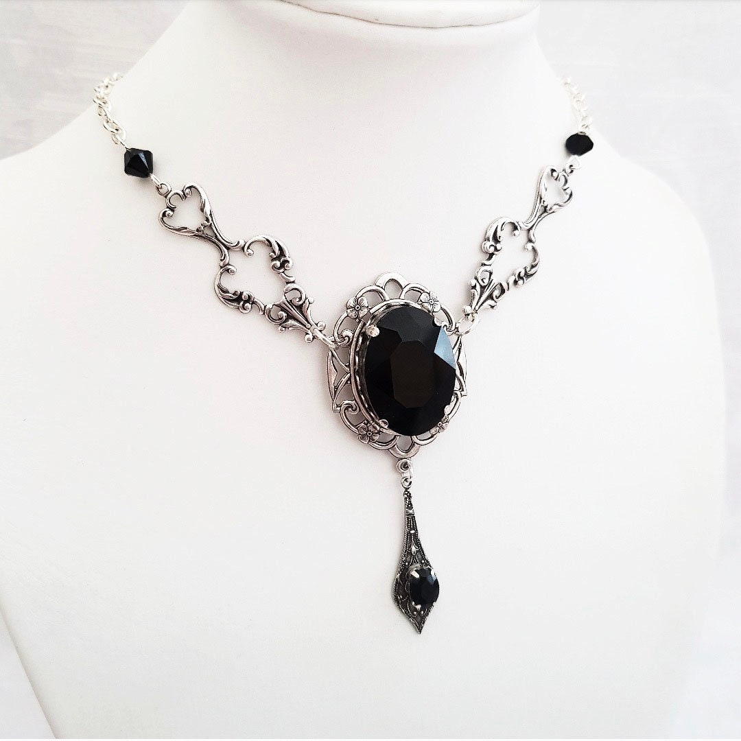 Gothic Black Jewel Drop Necklace, Gothic Necklace, Gothic Choker ...