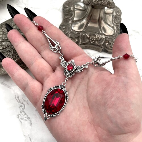 Red Garnet Gothic Necklace Deep Red Jewel Choker Victorian - Etsy