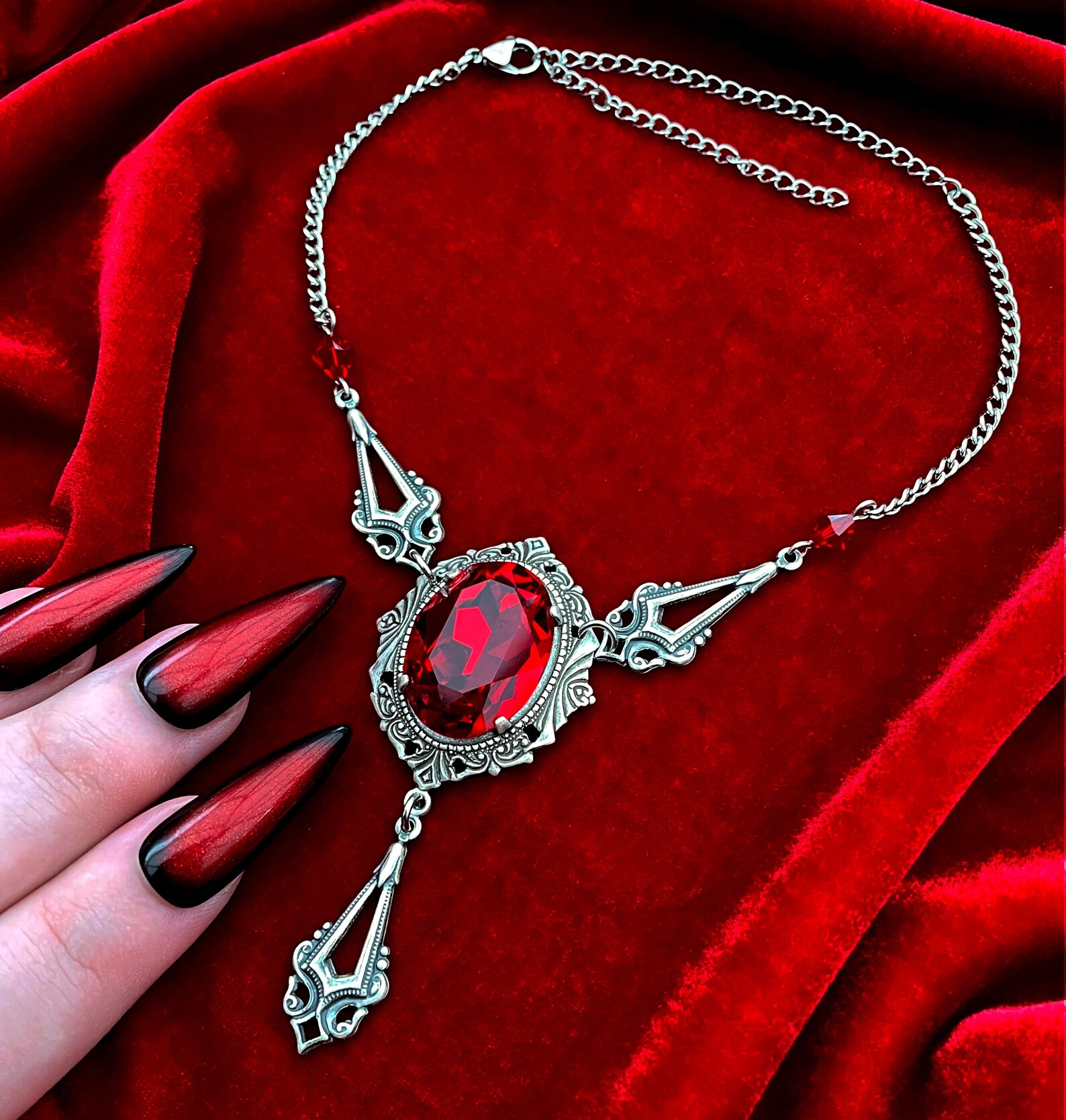 Gothic Siam Crystal Pendant Necklace: Victorian Vampiric Jewelry ...