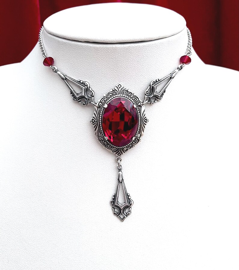 Gothic Siam Crystal Pendant Necklace: Victorian Vampiric Jewelry ...