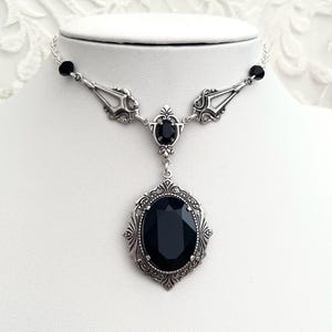 Gothic Necklace With Delicate Chain and Black Crystal Pendant ...