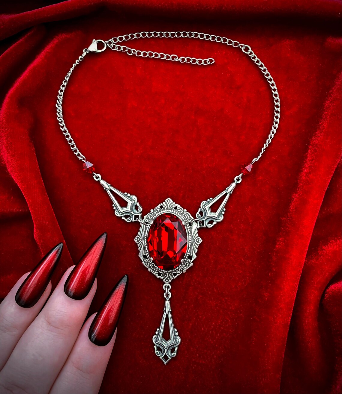Gothic Siam Crystal Pendant Necklace: Victorian Vampiric Jewelry ...