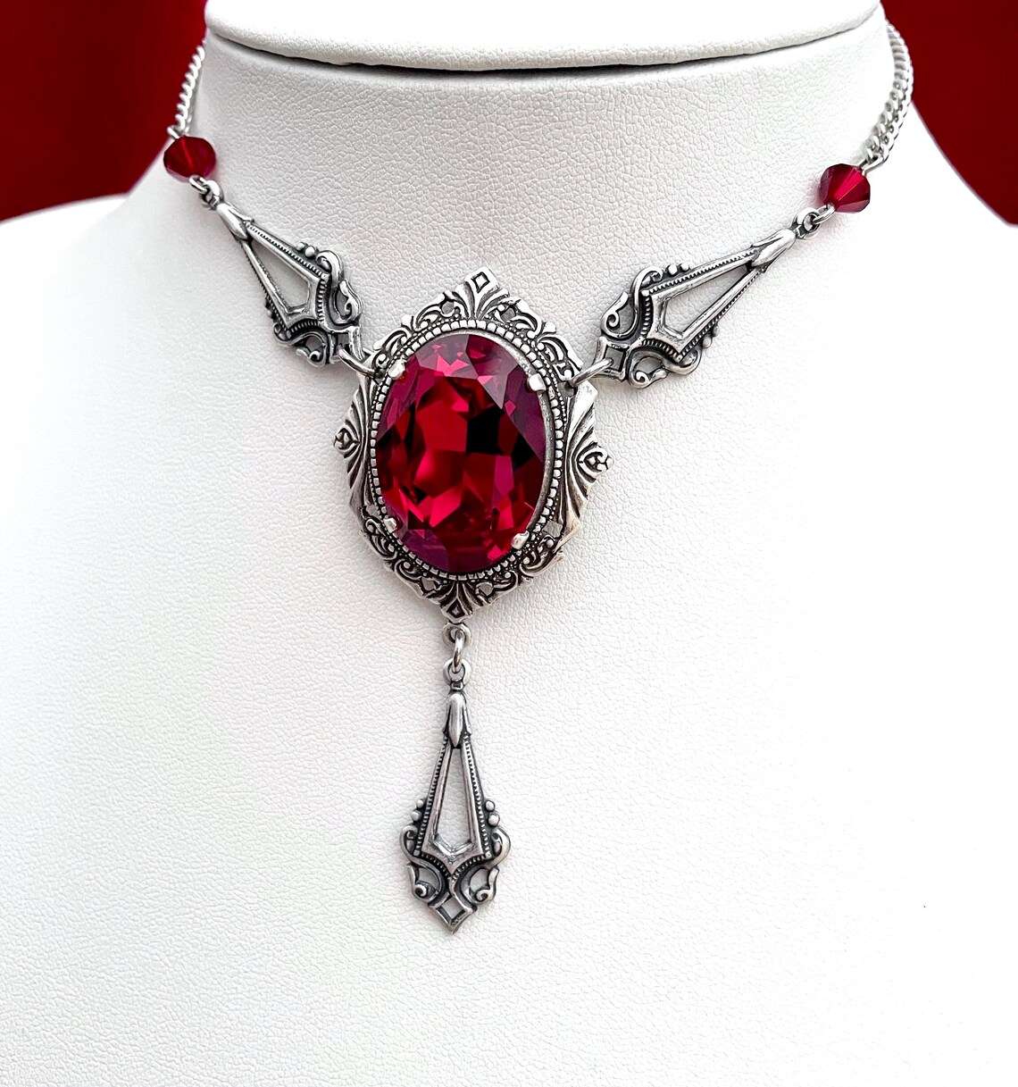 Gothic Siam Crystal Pendant Necklace: Victorian Vampiric Jewelry ...