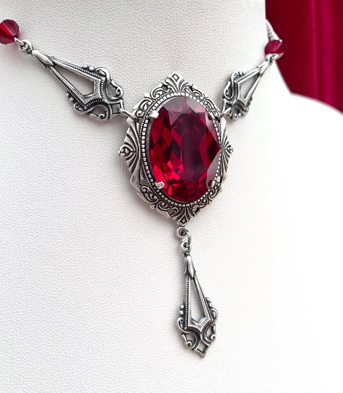 Gothic Siam Crystal Pendant Necklace: Victorian Vampiric Jewelry ...